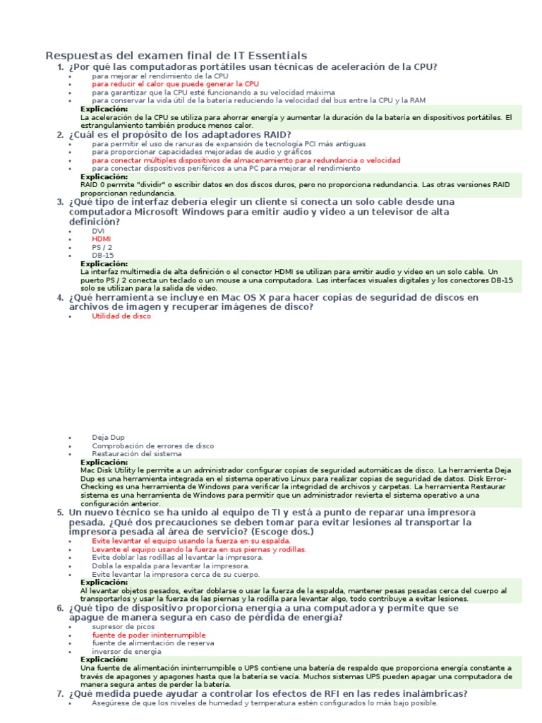Respuestas Del Examen Final de IT Essentials | PDF | Protocolo de ...