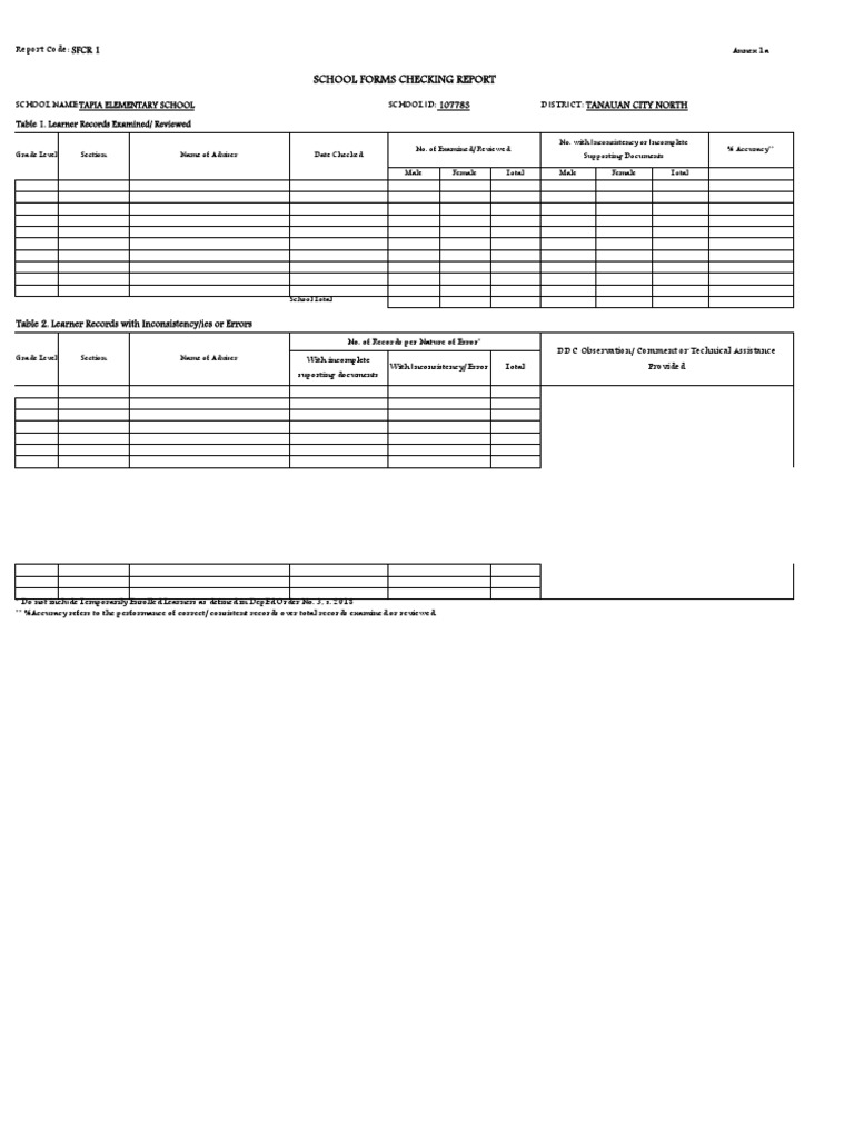 School Forms Checking Report | PDF