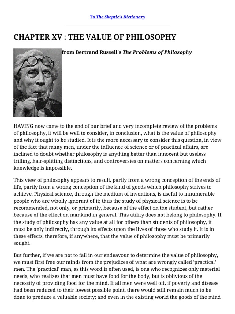 The Value of Philosophy by Bertrand Russell | PDF | Object (Philosophy ...