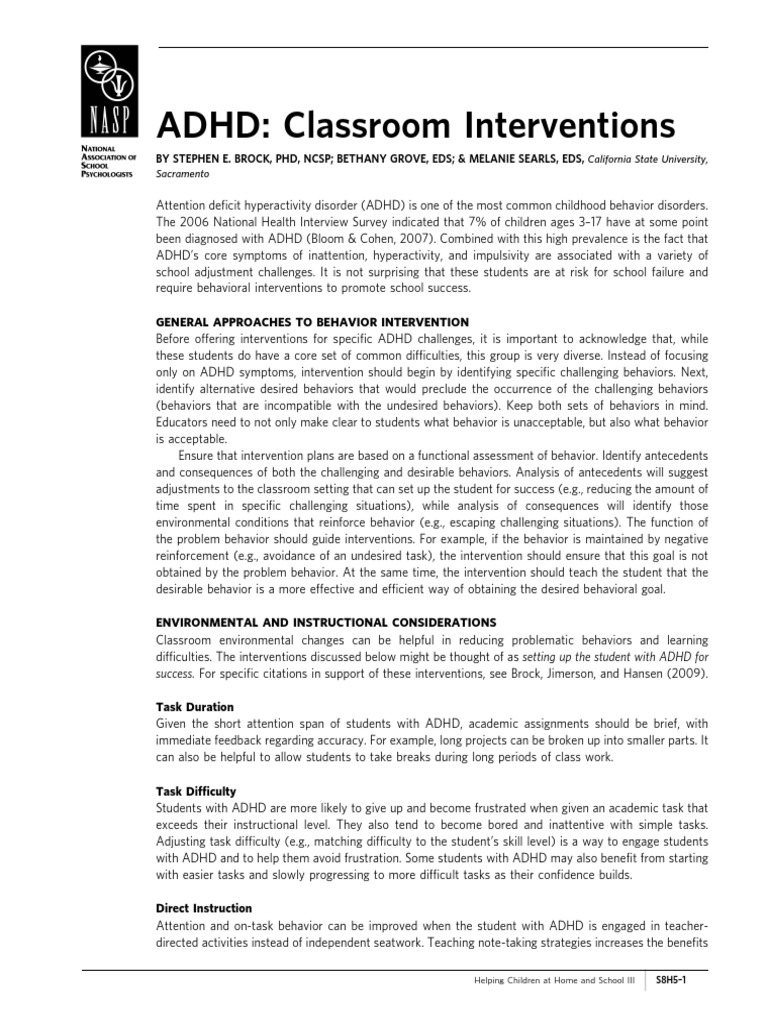 ADHD Classroom Interventions PDF | Download Free PDF | Attention ...