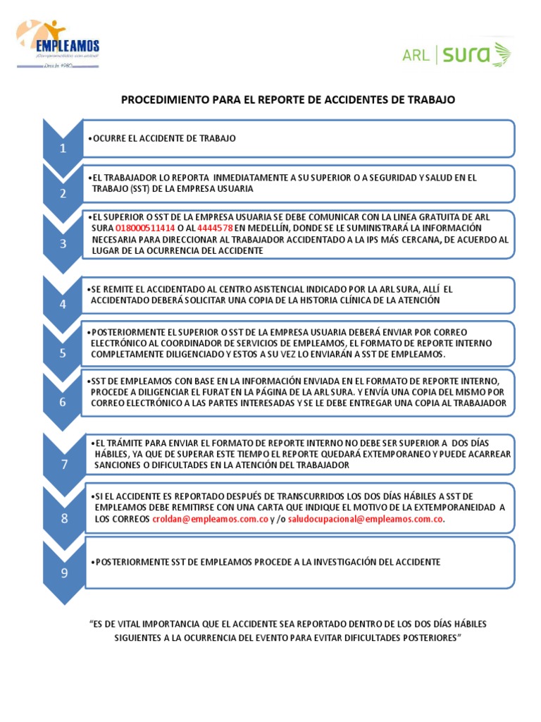Procedimiento para Reportar Accidentes ARL Sura | PDF
