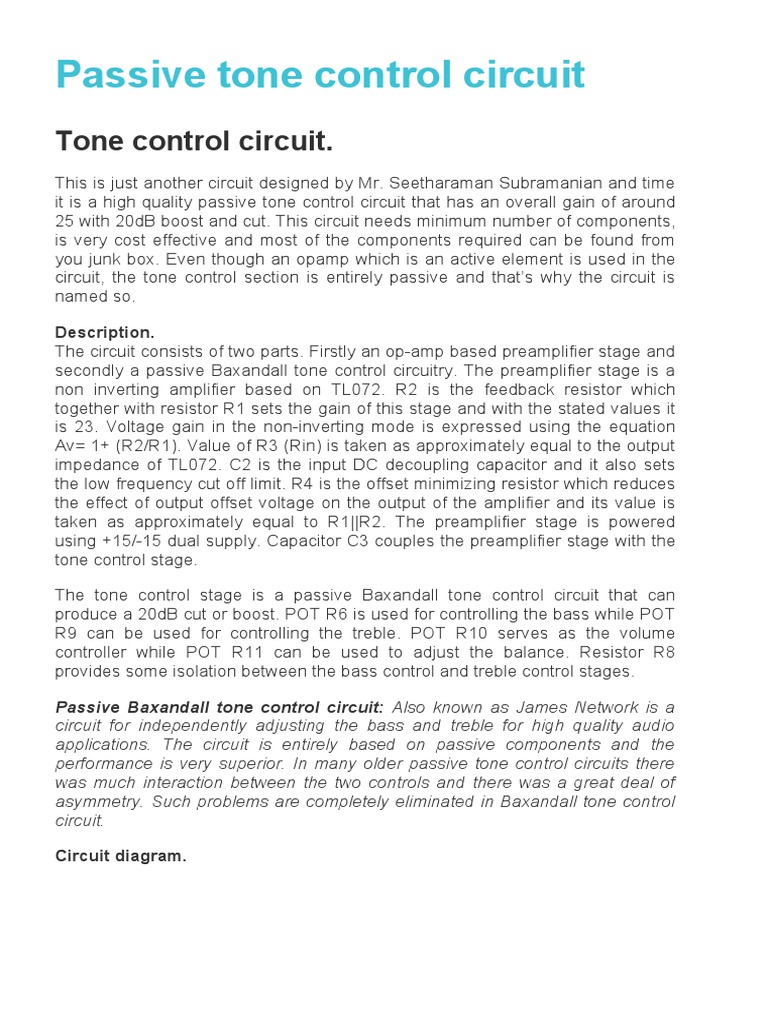 Passive Tone Control Circuit Guide | PDF | Electrical Network ...