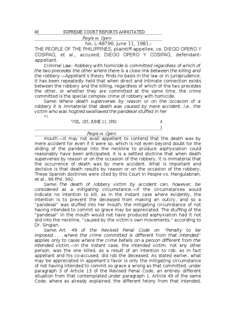 People vs. Opero | PDF | Mitigating Factor | Crime & Violence