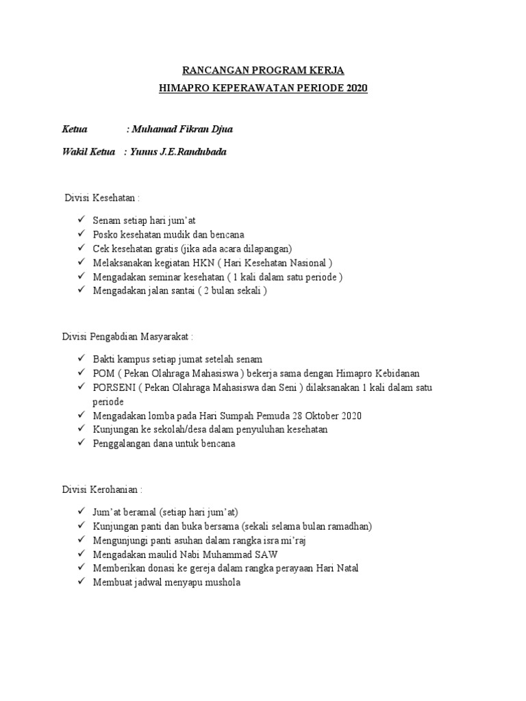 Rancangan Program Kerja HMP 2020 | PDF