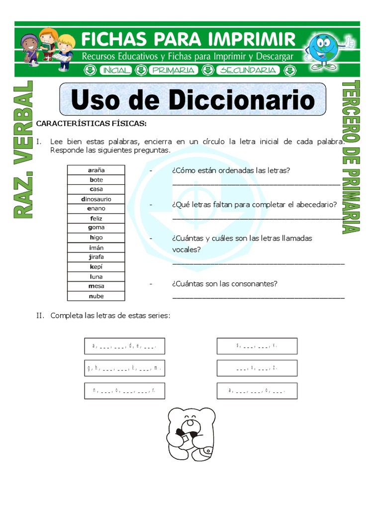 Hojas De Trabajo Con Palabras Guía Del Diccionario