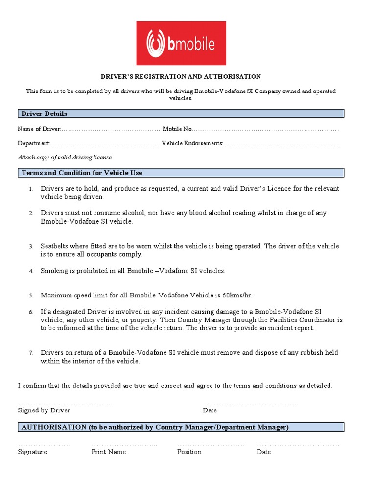 Driver Details: Driver'S Registration and Authorisation | PDF ...