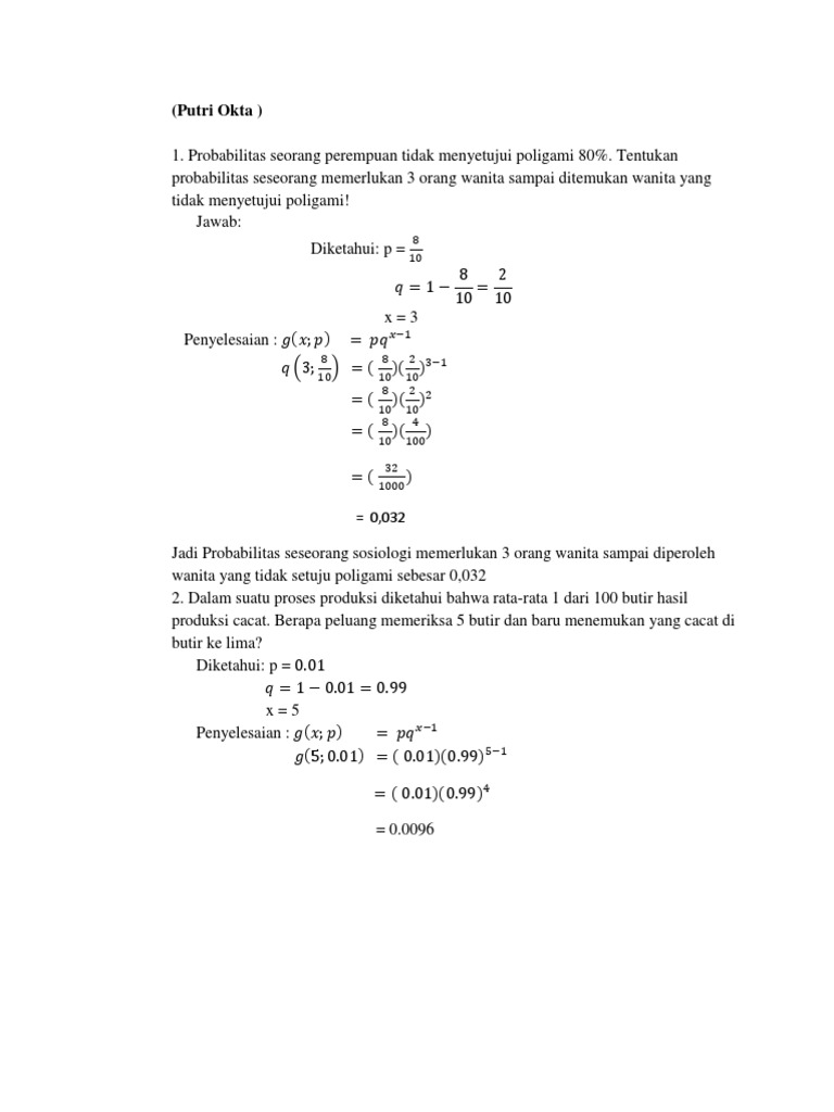 Putri Okta 2 Soal Distribusi Geometri PDF | PDF