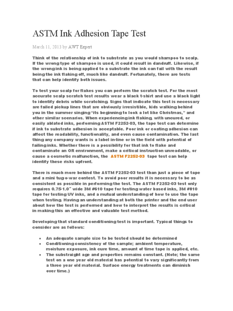 ASTM F2252 Ink Adhesion Tape Test | PDF | Materials | Nature
