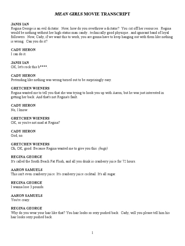 Mean Girls Movie Transcript | PDF