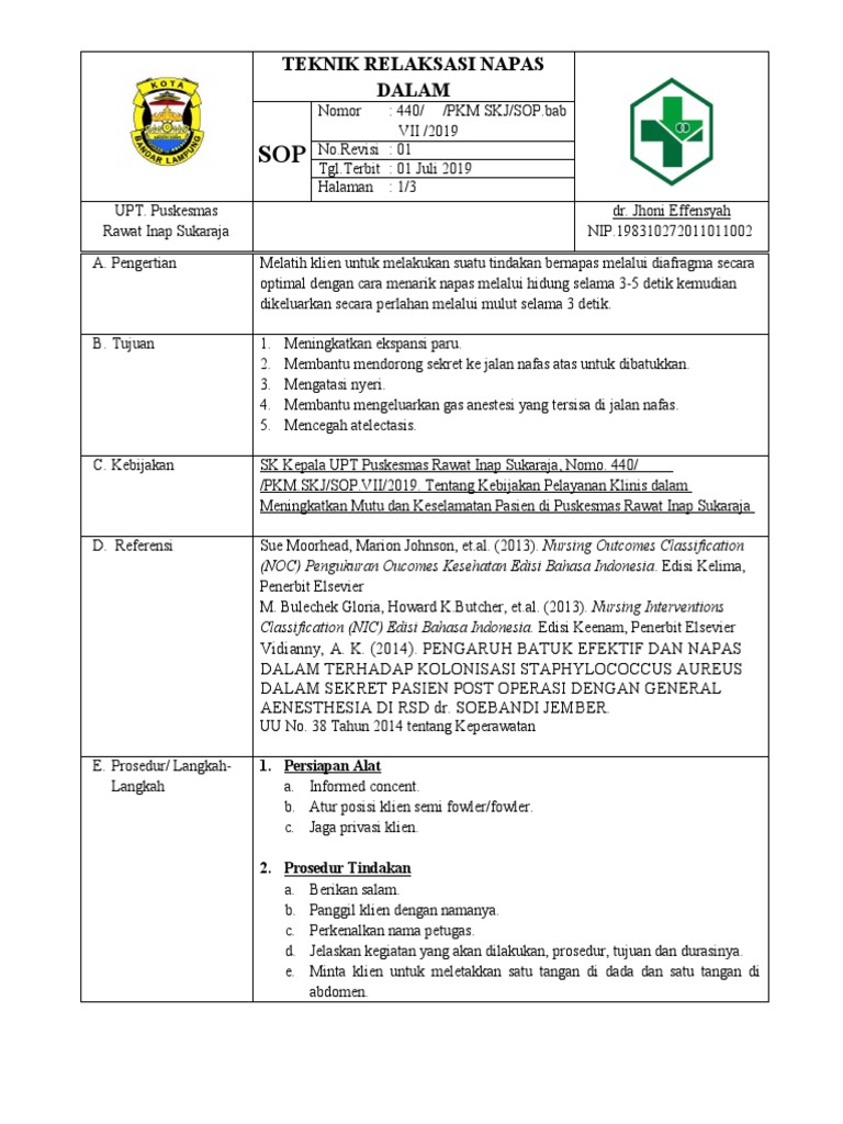 SOP Teknik Relaksasi Napas Dalam | PDF