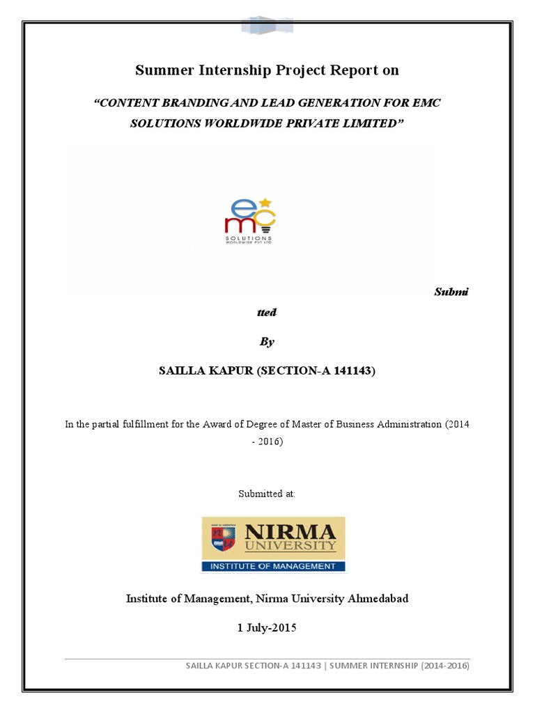 Summer Internship Project Report On: "Content Branding and Lead ...