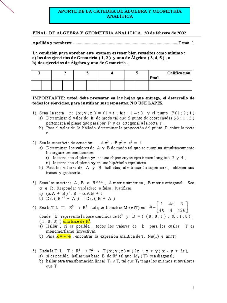 Álgebra Finales Resueltos | PDF | Geometria plana) | Línea (geometría)