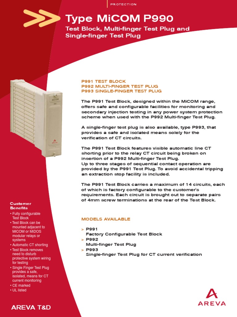 Type Micom P990: Test Block, Multi-Finger Test Plug and Single-Finger ...