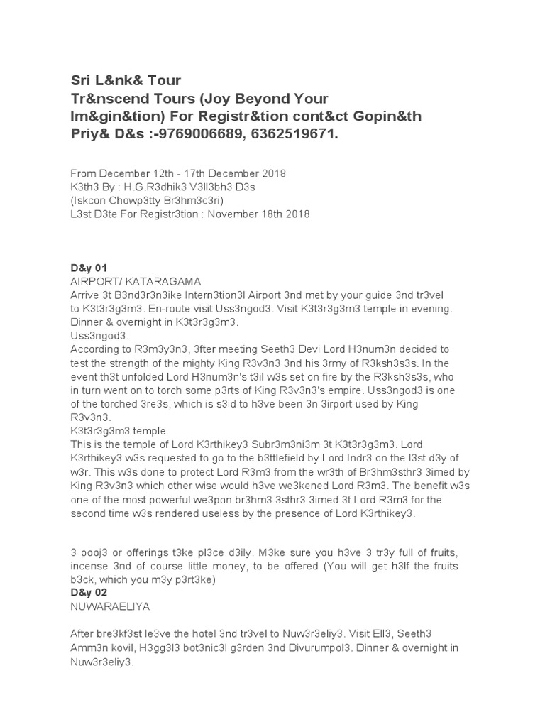 Sri Lanka Tour Notes | PDF