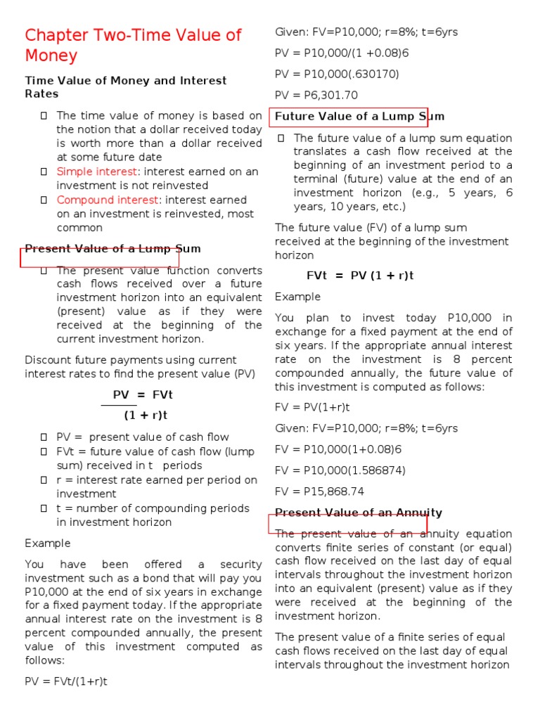 Chapter Two-Time Value of Money: Simple Interest Compound Interest | PDF | Present Value | Time ...
