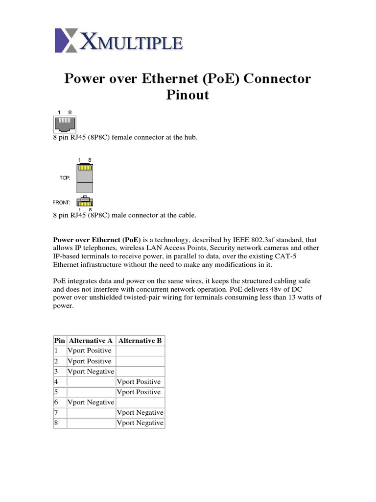Power Over Ethernet (Poe) Connector Pinout | PDF | Computer Standards ...