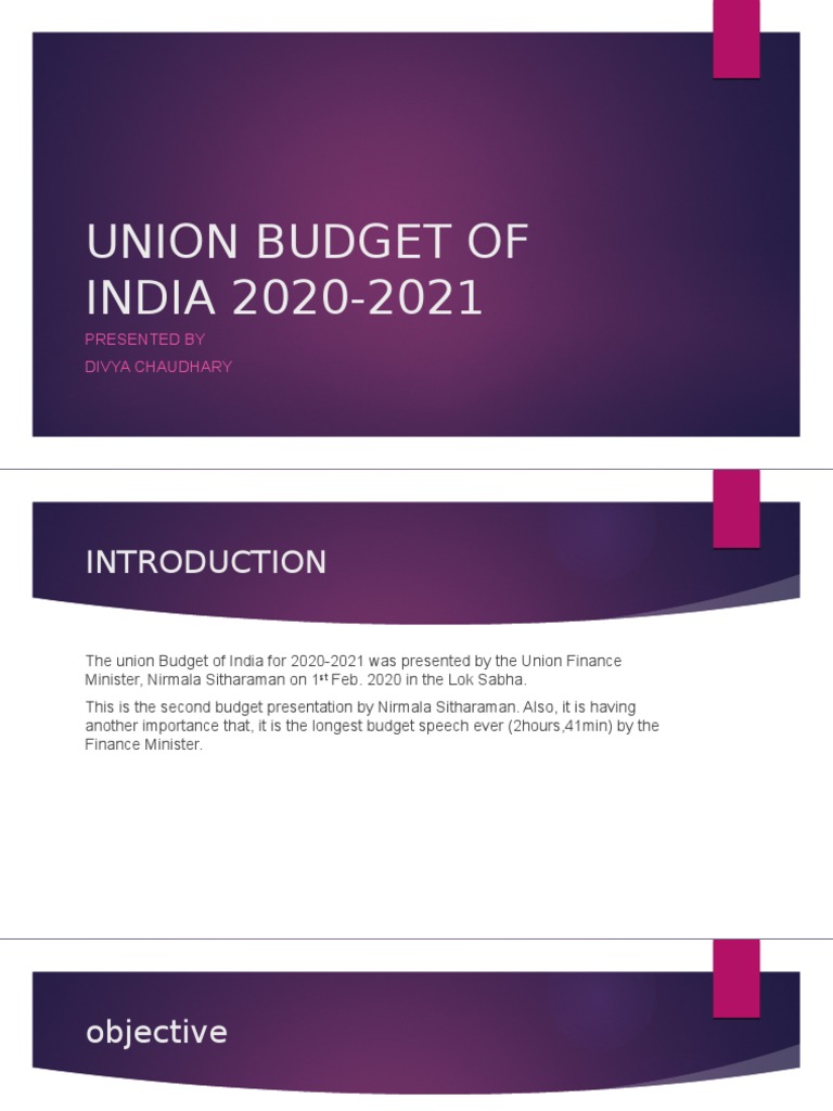 India Union Budget 2020-2021 Overview | PDF | Taxes | Budget