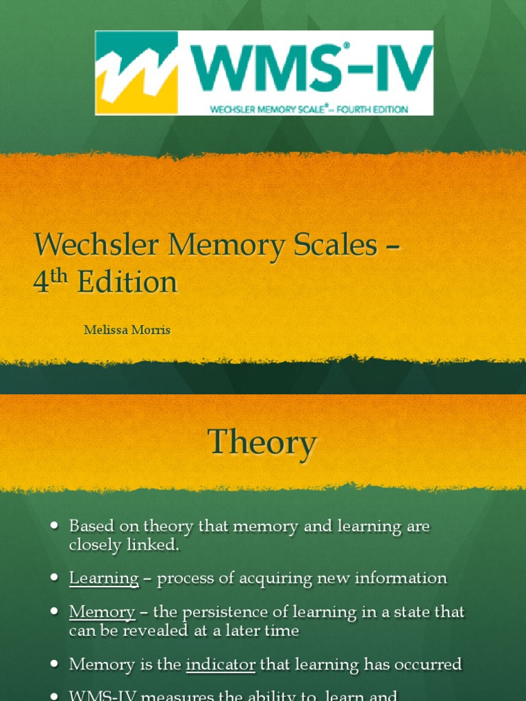 Wms-Iv Presentation PDF | PDF | Wechsler Adult Intelligence Scale | Memory