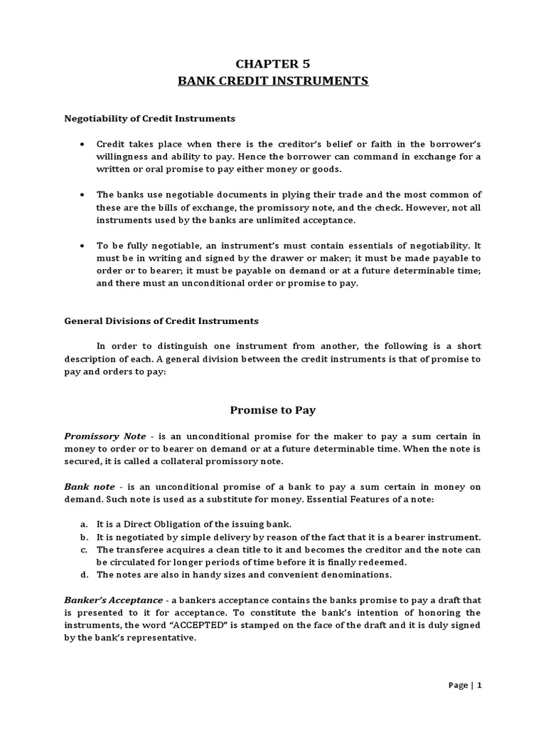 Chapter 5 Bank Credit Instruments | PDF | Negotiable Instrument | Cheque