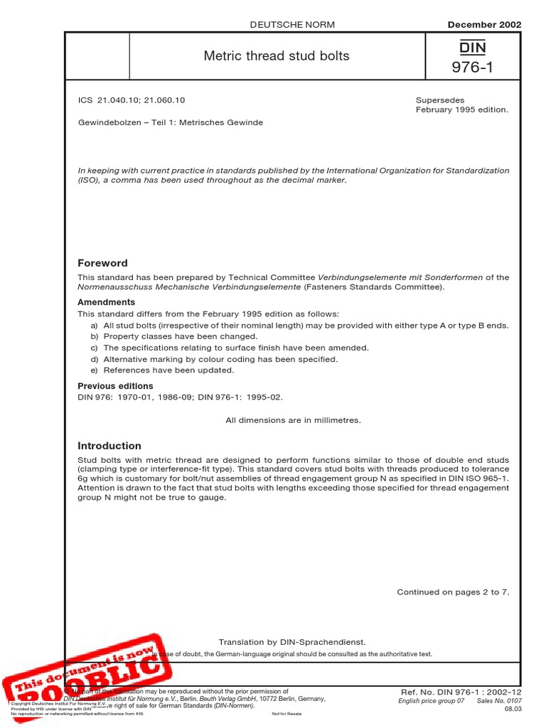 Din 00976-1 2002 (En) | PDF | Screw | Metals
