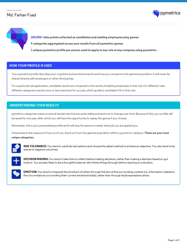 Sample Report of Factor and Traits by Pymetrics | PDF | Risk | Decision ...