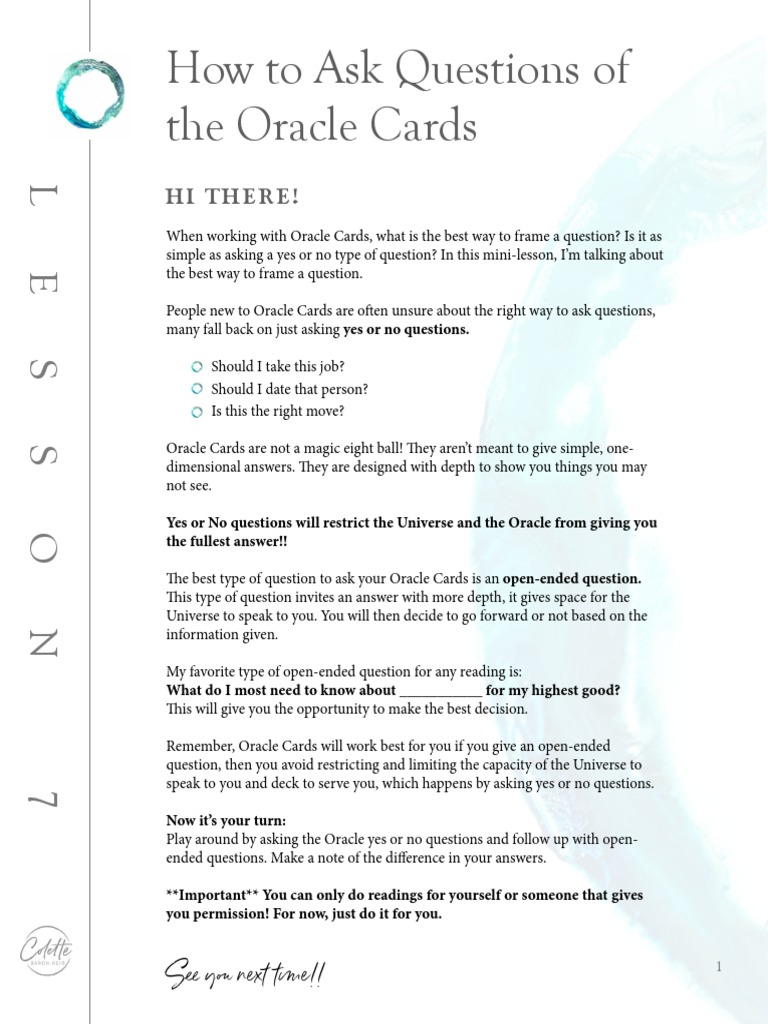 How To Ask Questions of The Oracle Cards: Hi There! | PDF