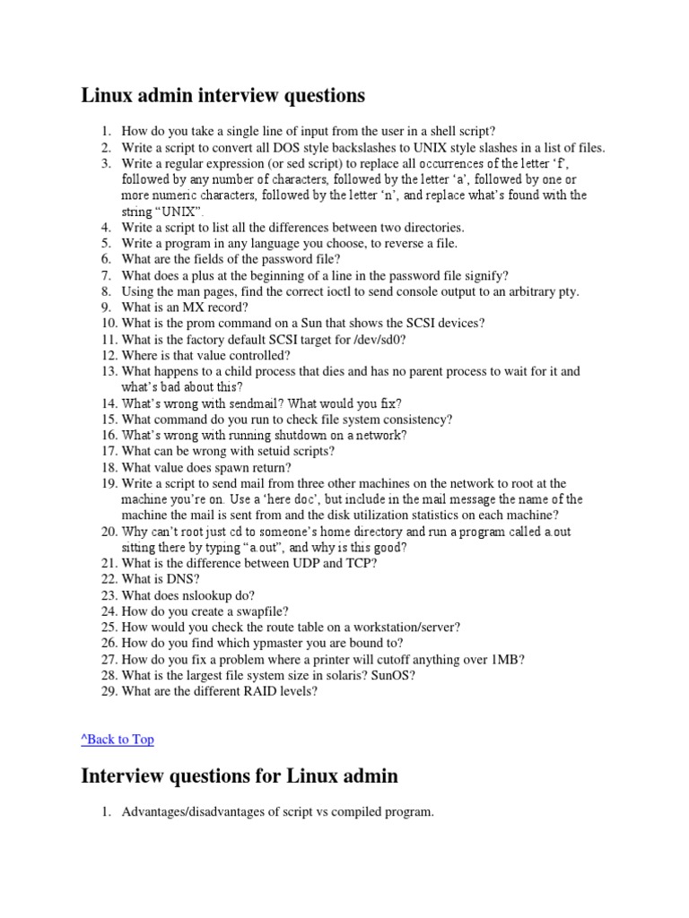Linux Admin Interview Questions: Back To Top | PDF | Bios | Booting