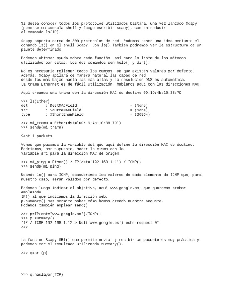 Guía de Scapy para Redes y Protocolos | PDF