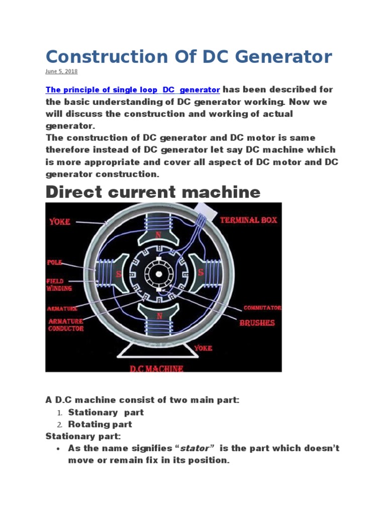 Construction of DC Generator | PDF | Electric Motor | Electromagnetic ...