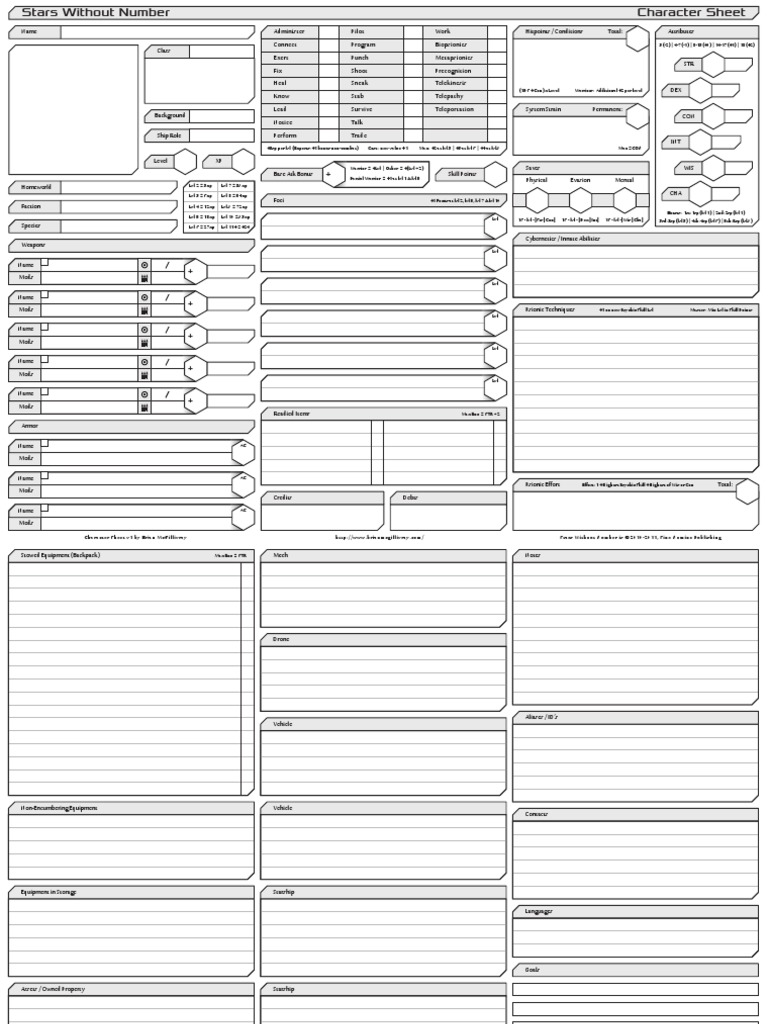 SWN Revised Sheet v1 FormFillable | PDF | Gaming | Role Playing Games