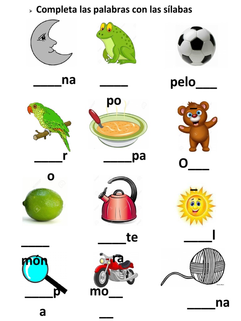 Completa Palabras Sílabas 01 | PDF