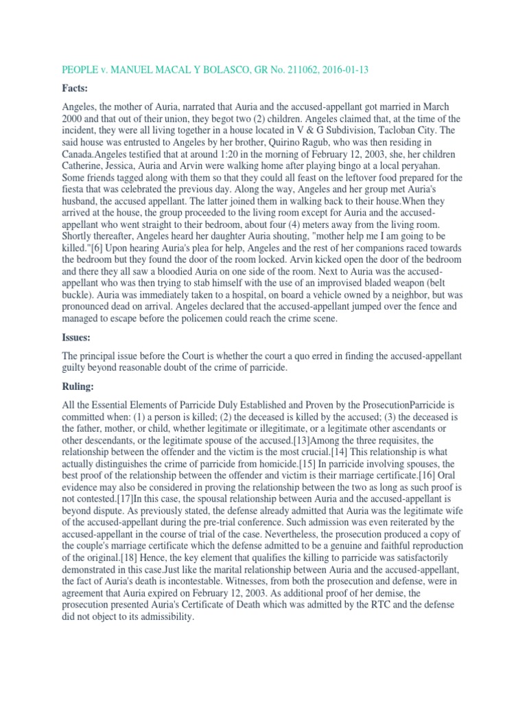 Legal Analysis of Parricide Case | PDF | Reasonable Doubt | Crime ...