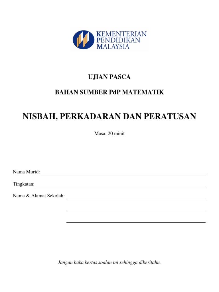 M13 Nisbah Perkadaran Dan Peratusan Ujian Pasca PDF | PDF