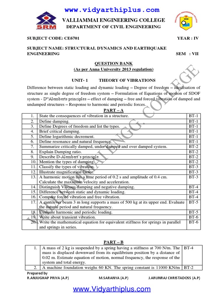 CE6701-Structural Dynamics and Earthquake PDF | Download Free PDF ... CE6701-Structural Dynamics and Earthquake PDF | Download Free PDF ...