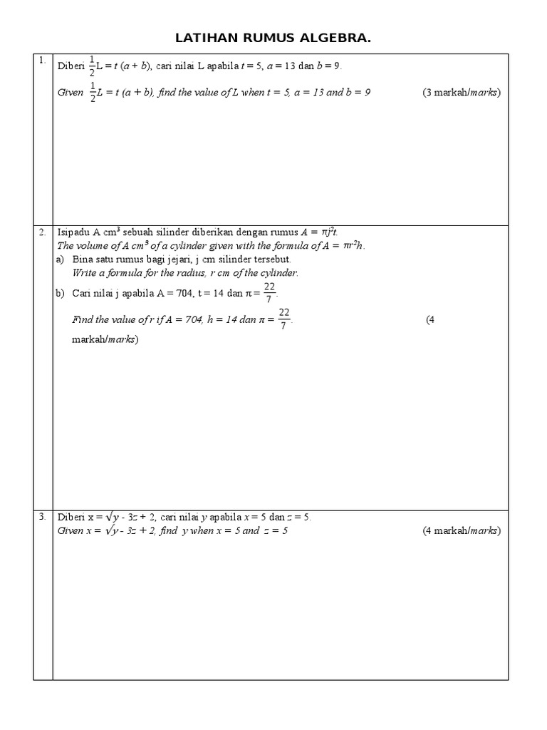 Latihan Rumus Algebra | PDF