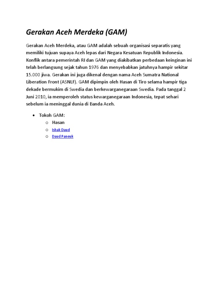 Sejarah - Gerakan Aceh Merdeka | PDF