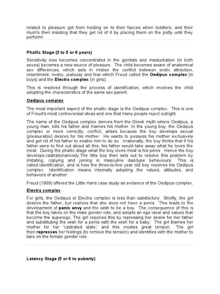 Phallic Stage (3 To 5 or 6 Years) | PDF | Oedipus Complex | Psychotherapy