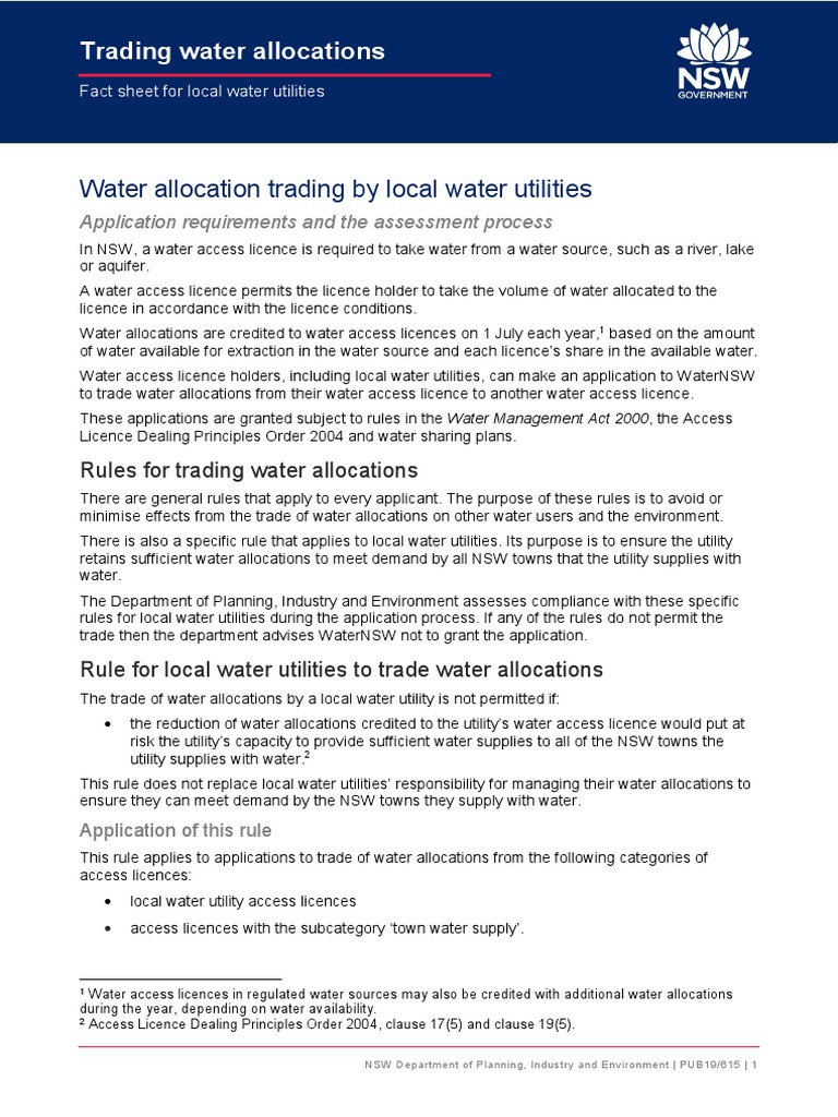 Water Allocation Trading by Local Water Utilities | PDF | License ...