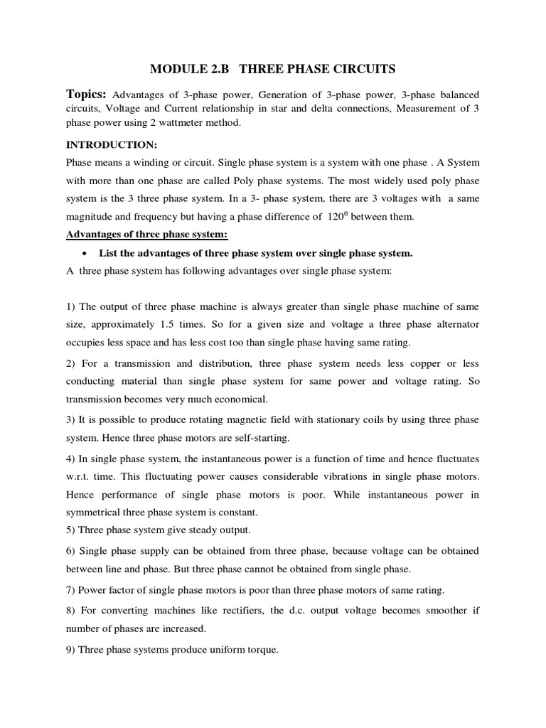 Module 2.B Three Phase Circuits Topics | PDF | Electric Motor | Inductor