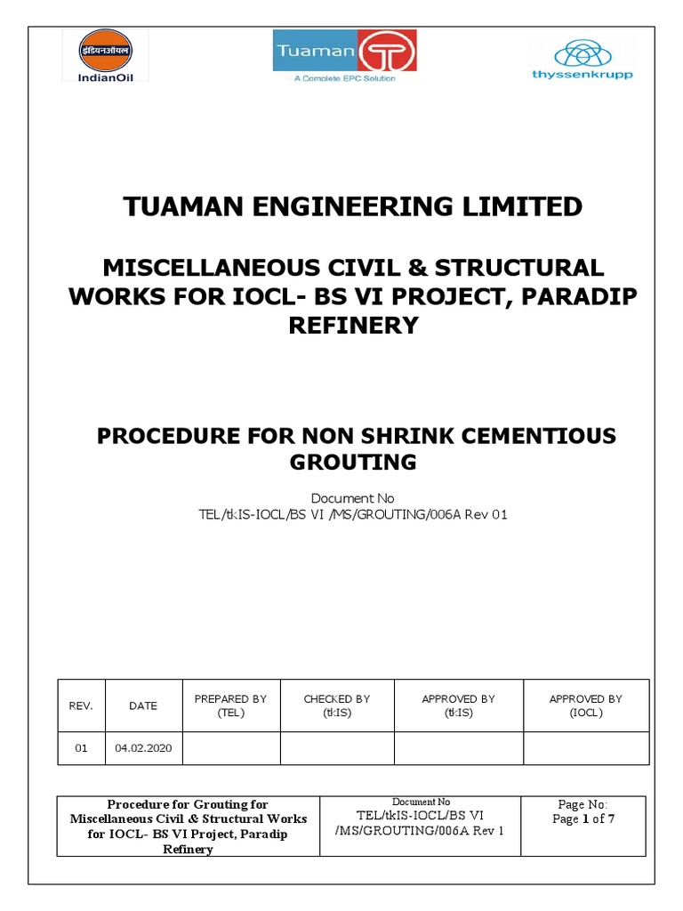 JP-6A MS For Non Shrink Grouting Works | PDF | Specification (Technical Standard) | Pump