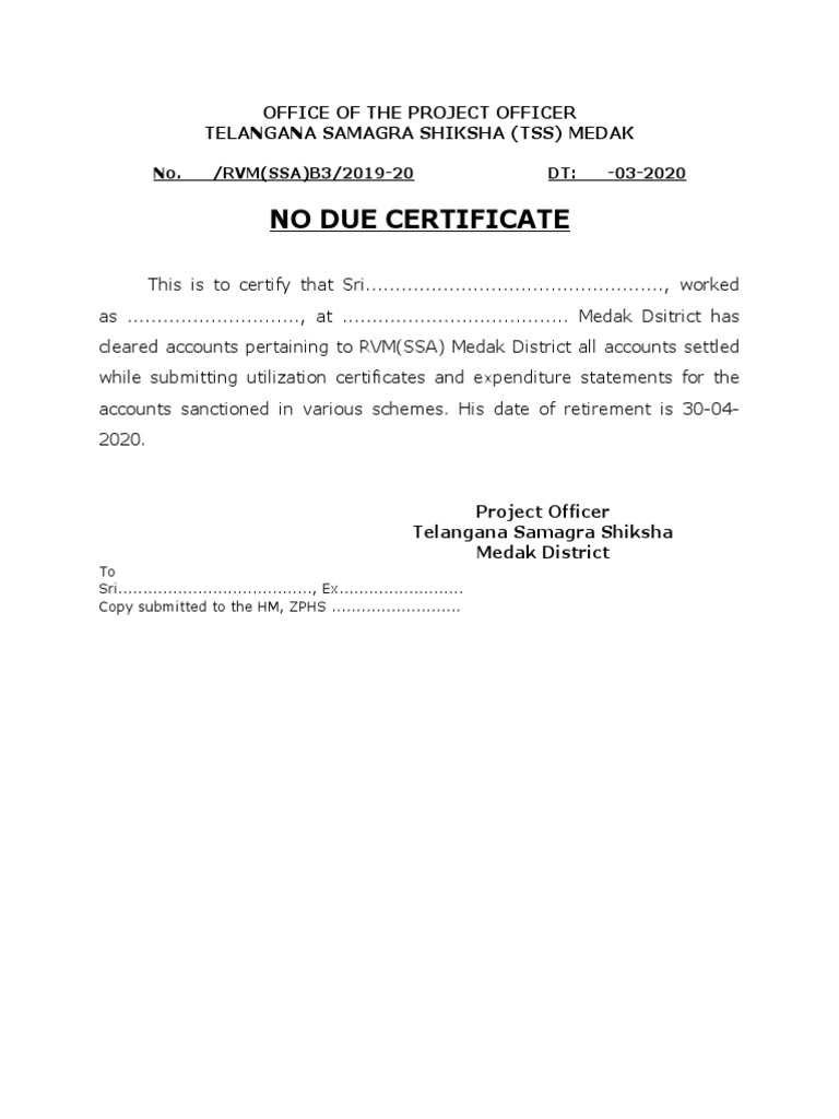 No Due Certificate Rmsa Deo | PDF
