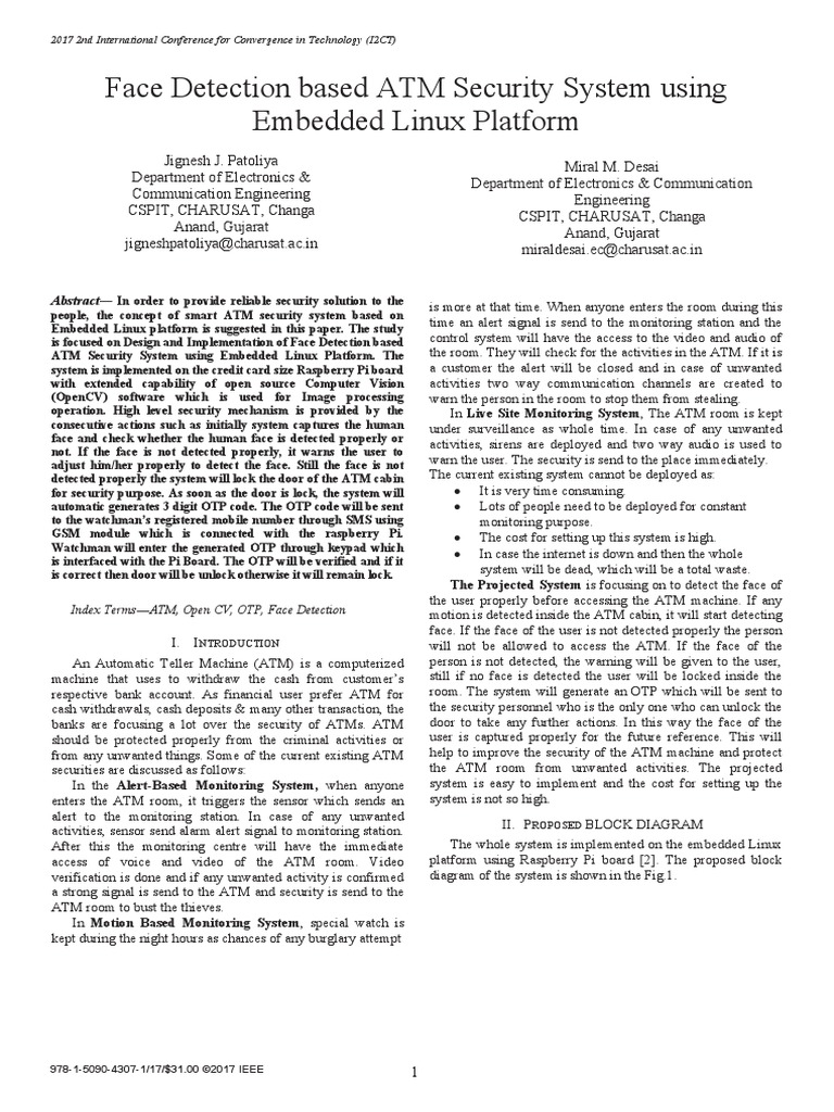 Face Detection Based ATM Security System Using Embedded Linux Platform | PDF | Automated Teller ...
