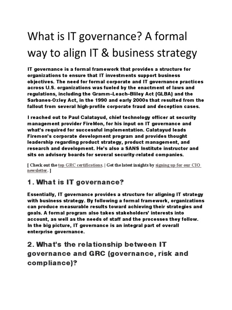 What Is IT Governance? A Formal Way To Align IT & Business Strategy ...