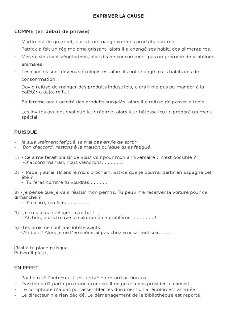 Exprimer la cause en français | PDF