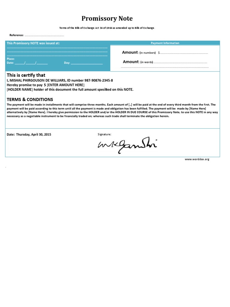Promissory Note Template 05 | PDF | Negotiable Instrument | Promissory Note