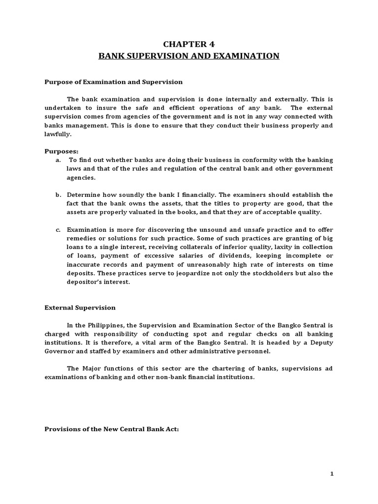 Chapter 4 Purpose of Examination and Supervision | PDF | Liquidation | Banks