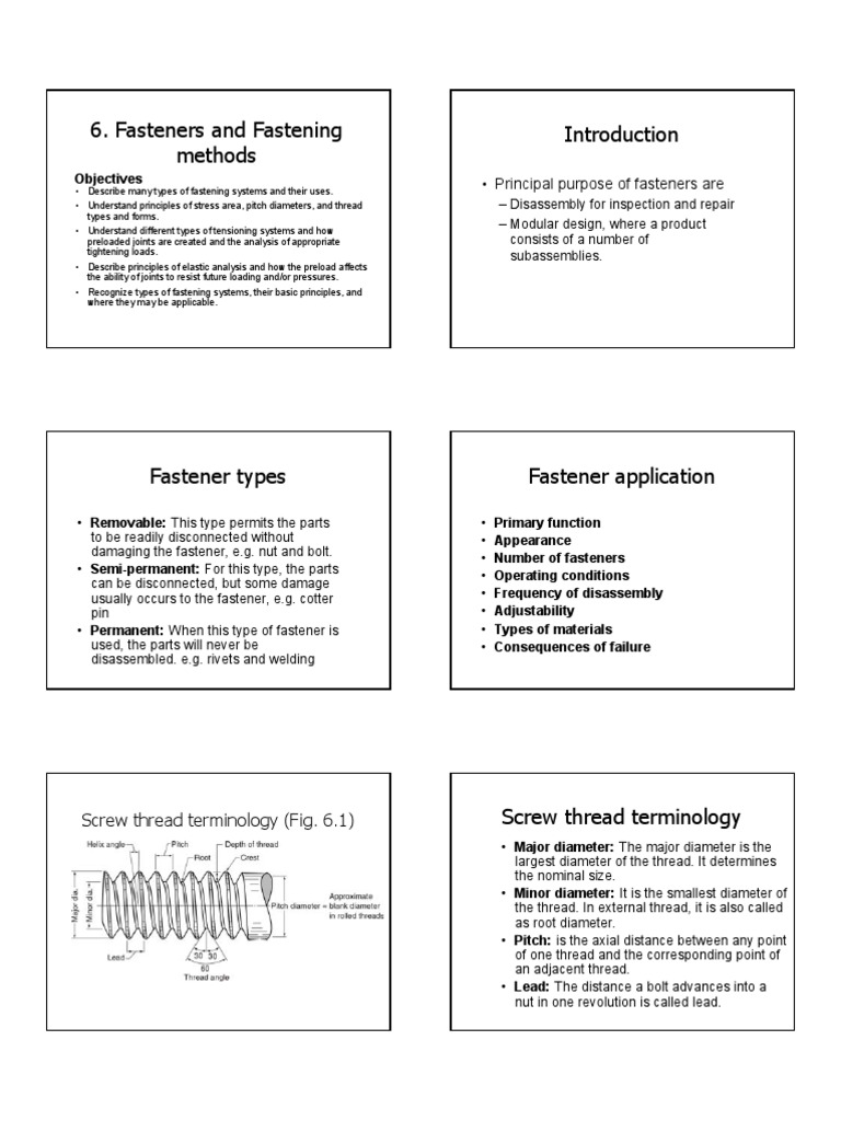 Fasteners and Fastening Methods: Objectives | PDF | Screw | Classical ...