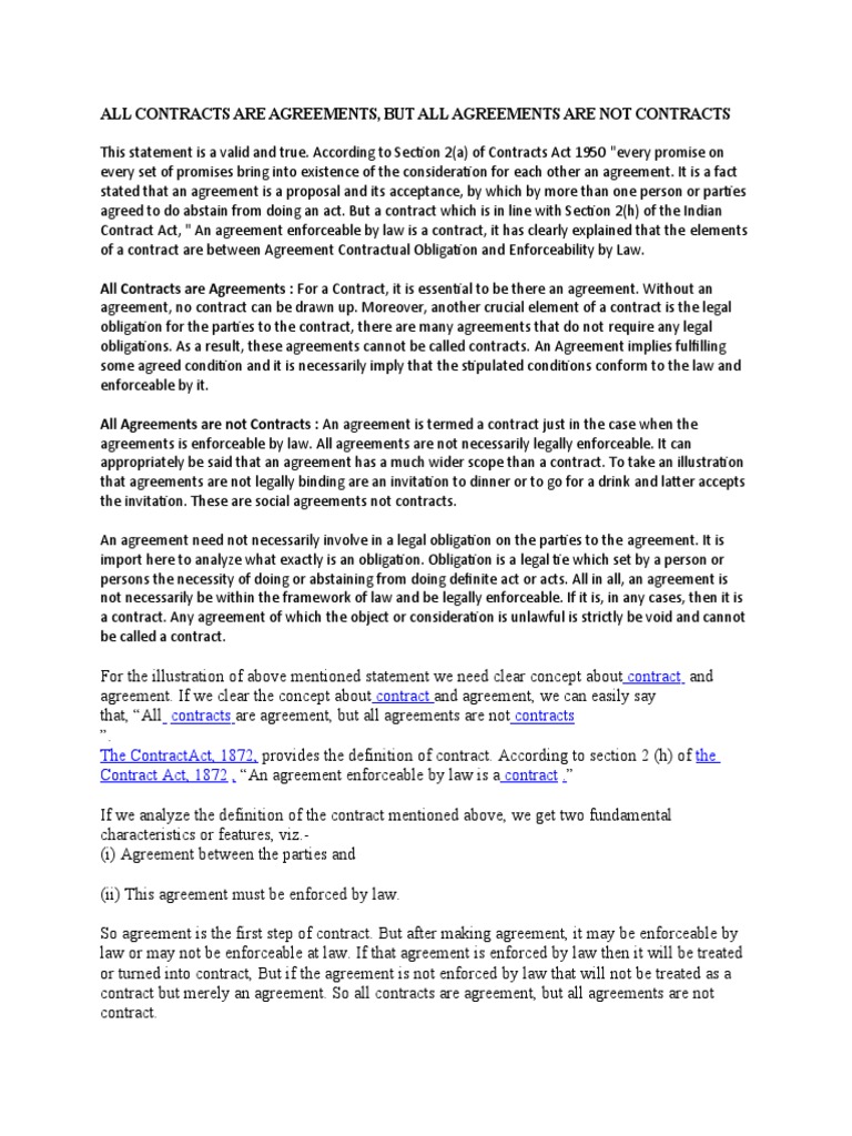 Contracts vs. Agreements Explained | PDF | Consideration | Contract Law