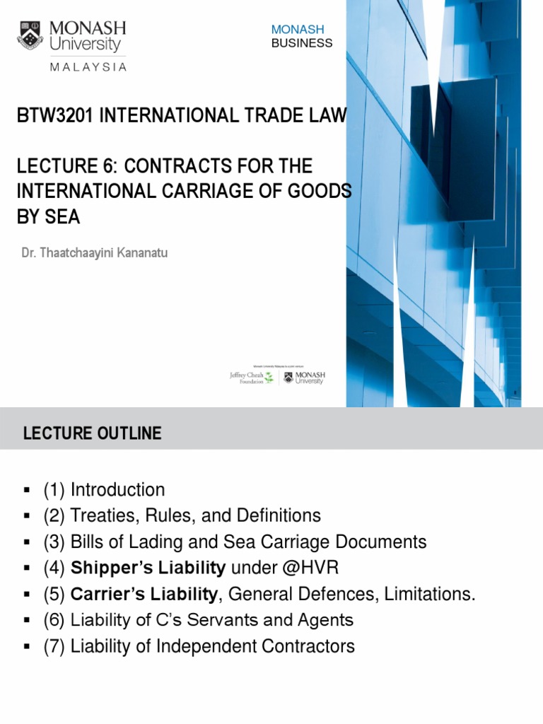 Lecture 6 Contracts For The International Carriage of Goods by Sea ...