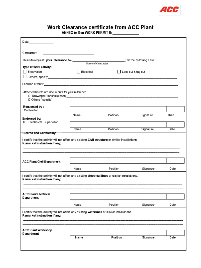 Work Clearance Certificate | PDF